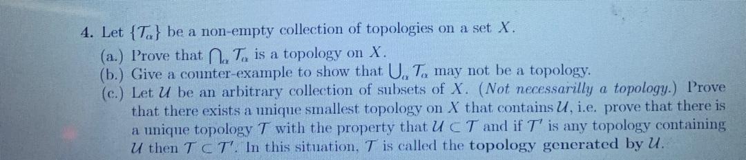 Solved Let {Tα} ﻿be a non-empty collection of topologies on | Chegg.com