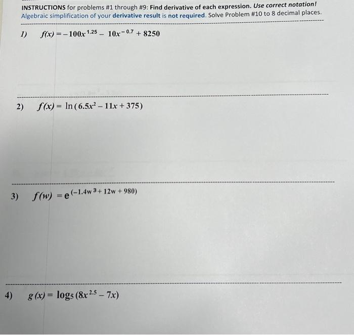 Solved INSTRUCTIONS for problems \#1 through \#9: Find | Chegg.com