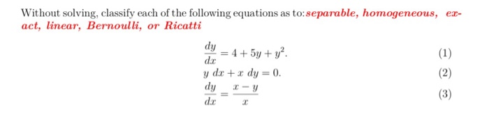Solved Without solving, classify each of the following | Chegg.com