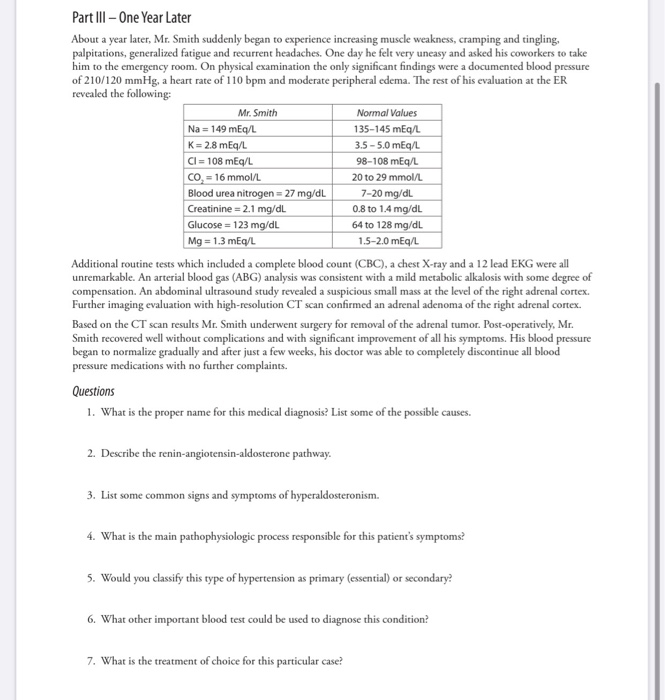 Solved Part III - One Year Later About a year later, Mr. | Chegg.com