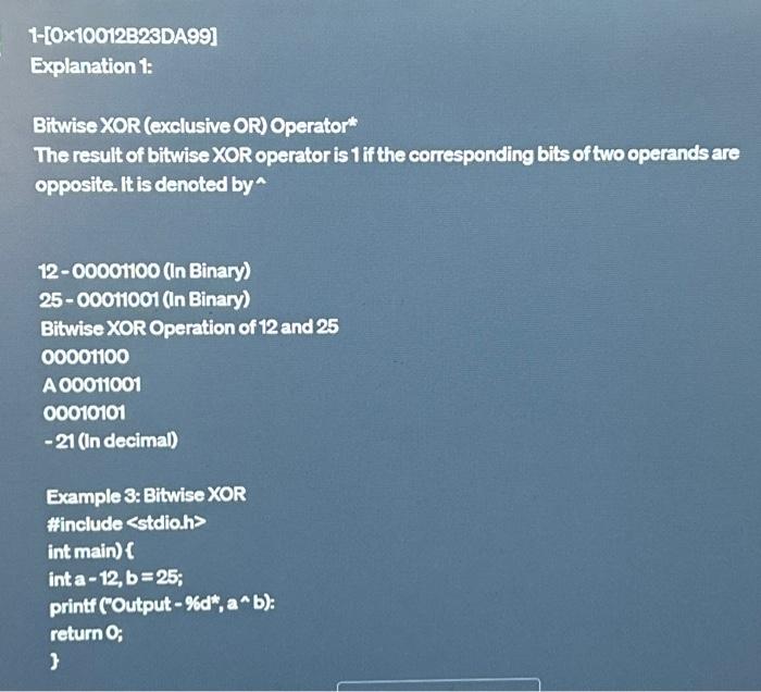 Solved 1-[0x10012:23DA99] Explanation 1: Bitwise XOR | Chegg.com