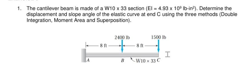 Solved 1. The cantilever beam is made of a W10 x 33 section | Chegg.com