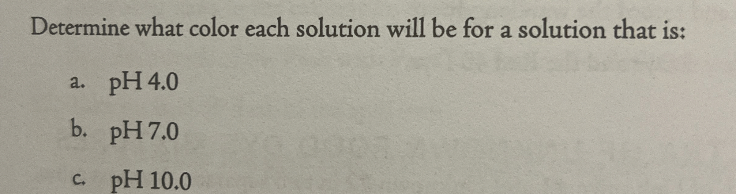 Solved Determine what color each solution will be for a | Chegg.com