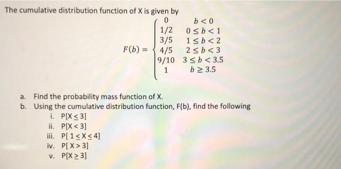 Solved The cumulative distribution function of X is given by | Chegg.com