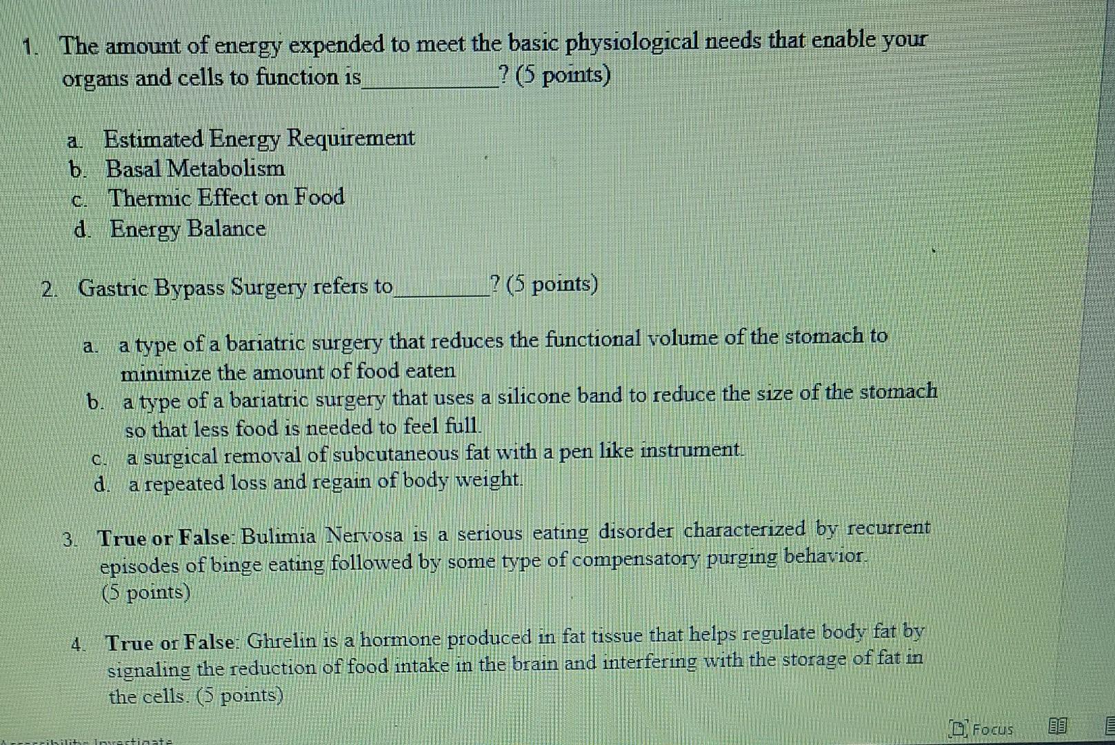 Solved 1. The amount of energy expended to meet the basic | Chegg.com