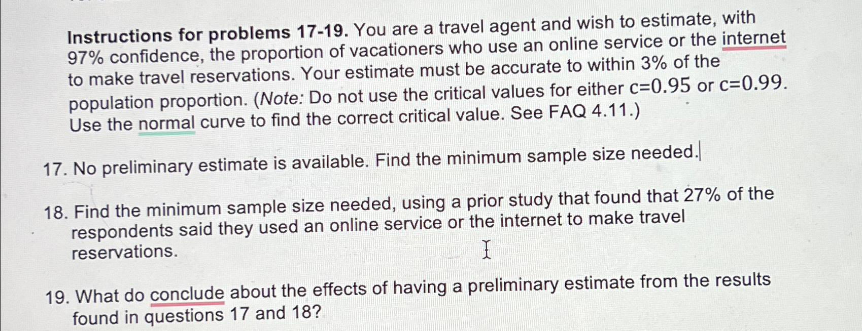 Solved Instructions for problems 17-19. ﻿You are a travel | Chegg.com