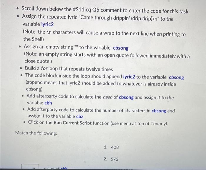 Solved - Scroll down below the \#S11icq Q5 comment to enter | Chegg.com