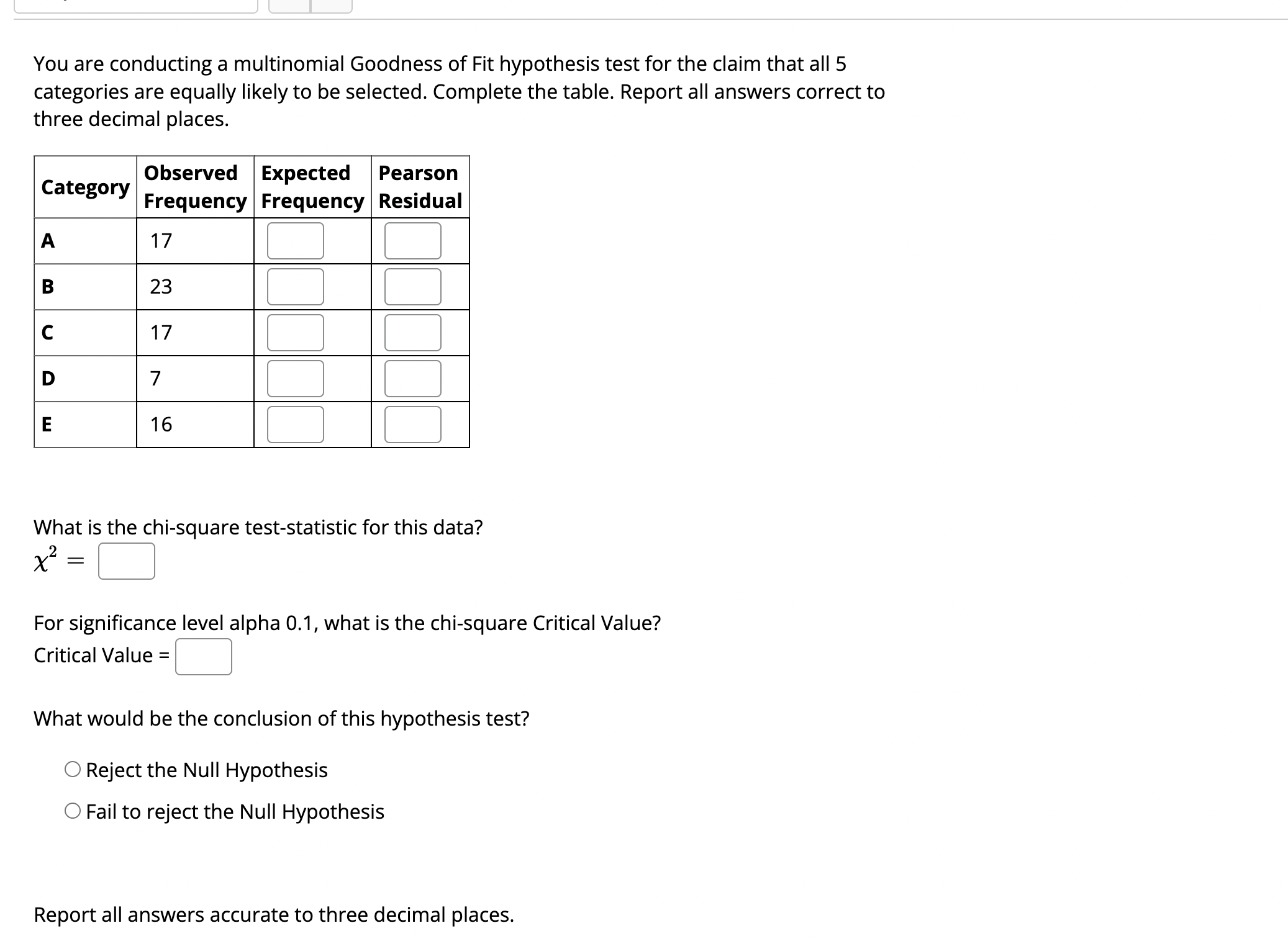 Solved You are conducting a multinomial Goodness of Fit | Chegg.com