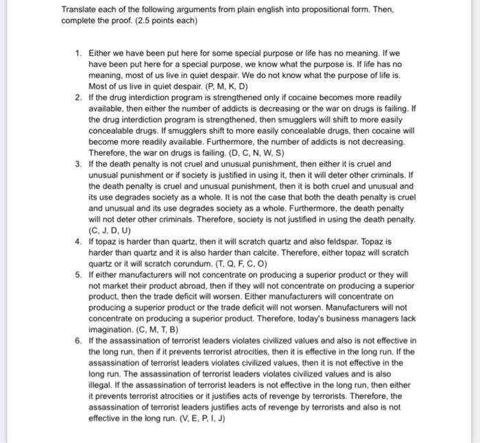 Translate each of the following arguments from plain | Chegg.com