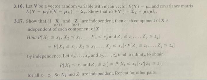 Solved 16. Let V be a vector random variable with mean | Chegg.com
