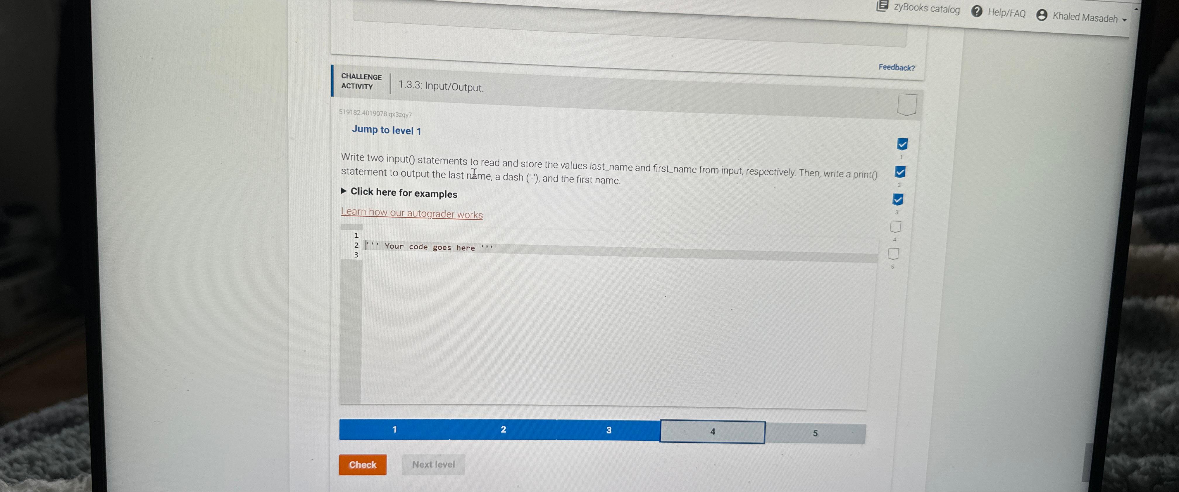Solved zyBooks catalogHelp/FAOKhaled | Chegg.com