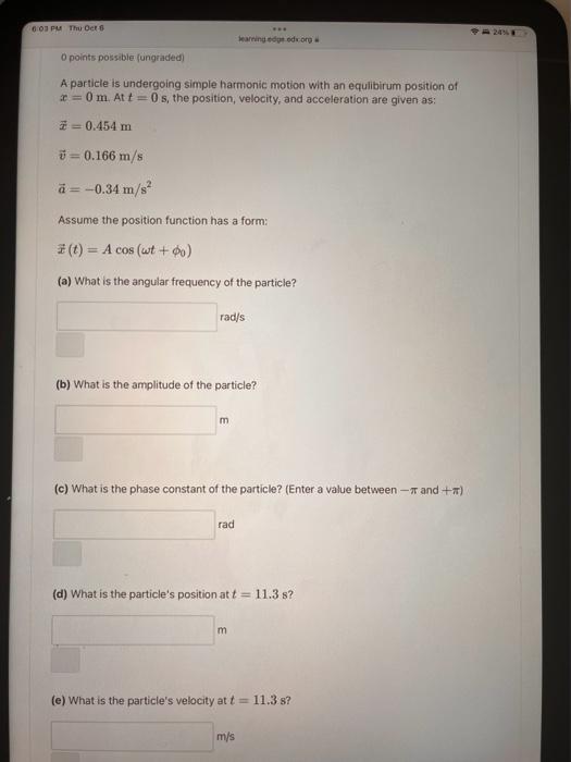 Solved O points possible (ungraded) A particle is undergoing | Chegg.com
