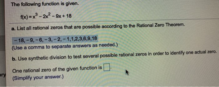 Solved The following function is given. f(x) = x3 - 2x2 - 9x | Chegg.com
