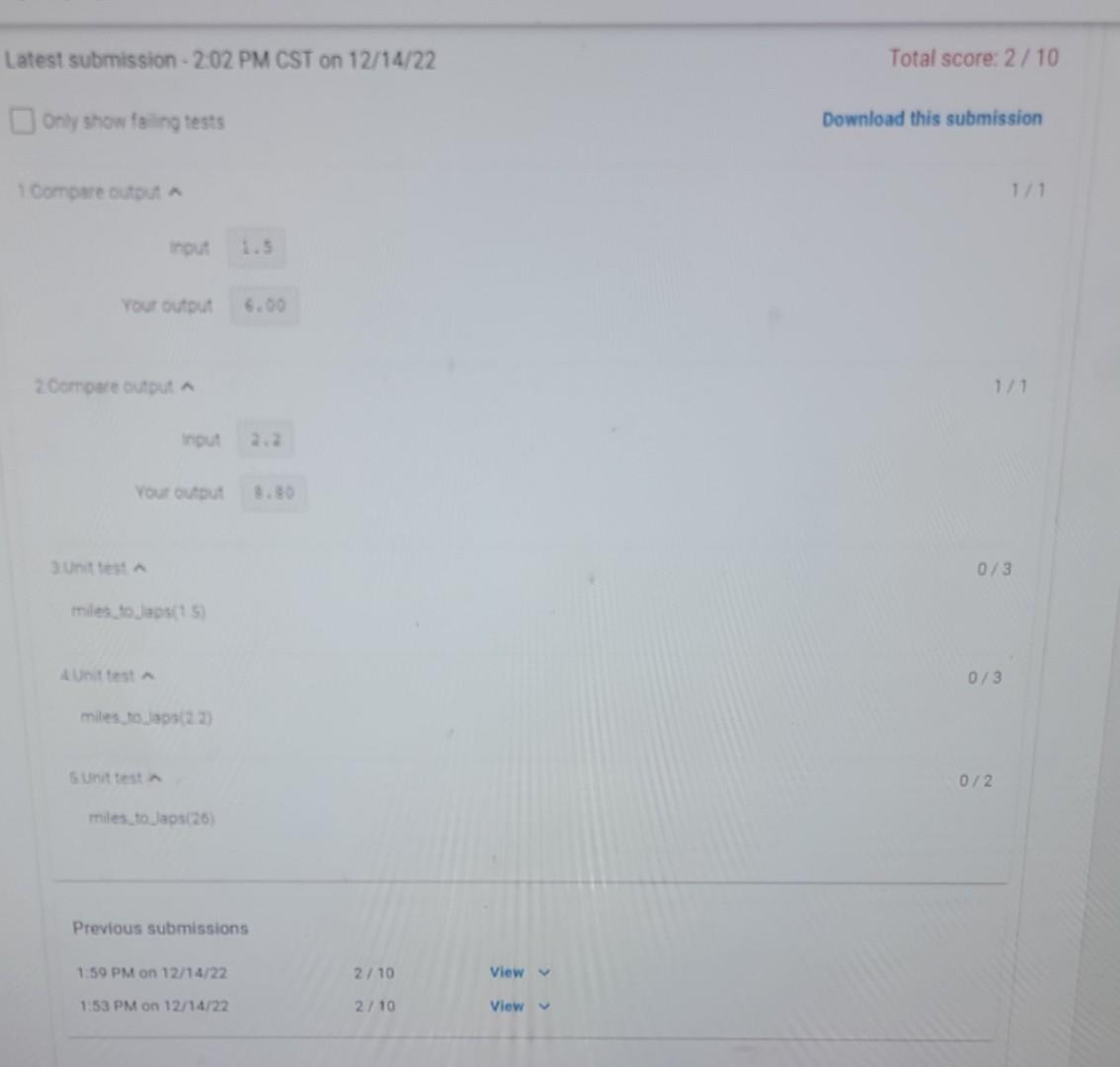 Solved 4.18 LAB: Miles to track laps Instructor note: Note | Chegg.com