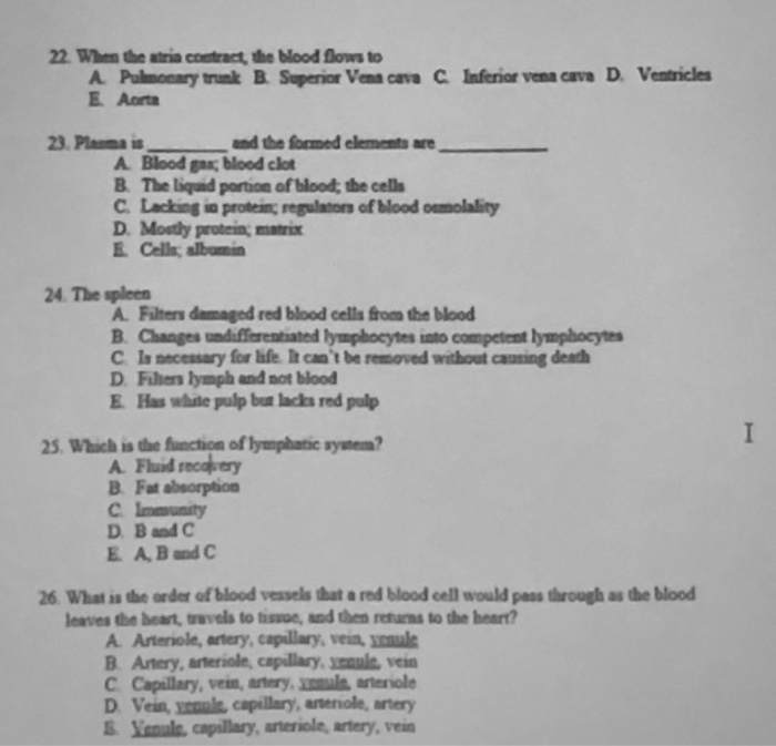 Solved 22. When the atria contract, the blood flows to A | Chegg.com