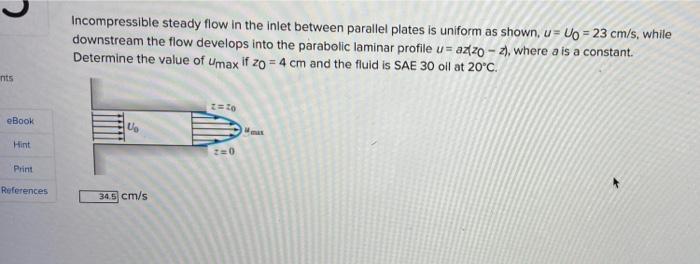 Solved Incompressible steady flow in the inlet between | Chegg.com