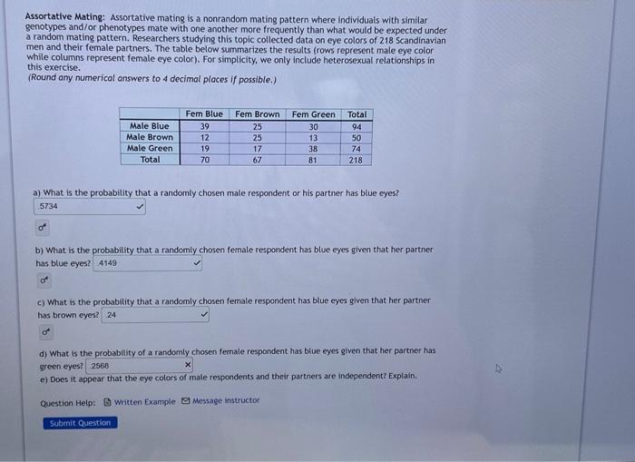Solved Assortative Mating: Assortative mating is a nonrandom | Chegg.com