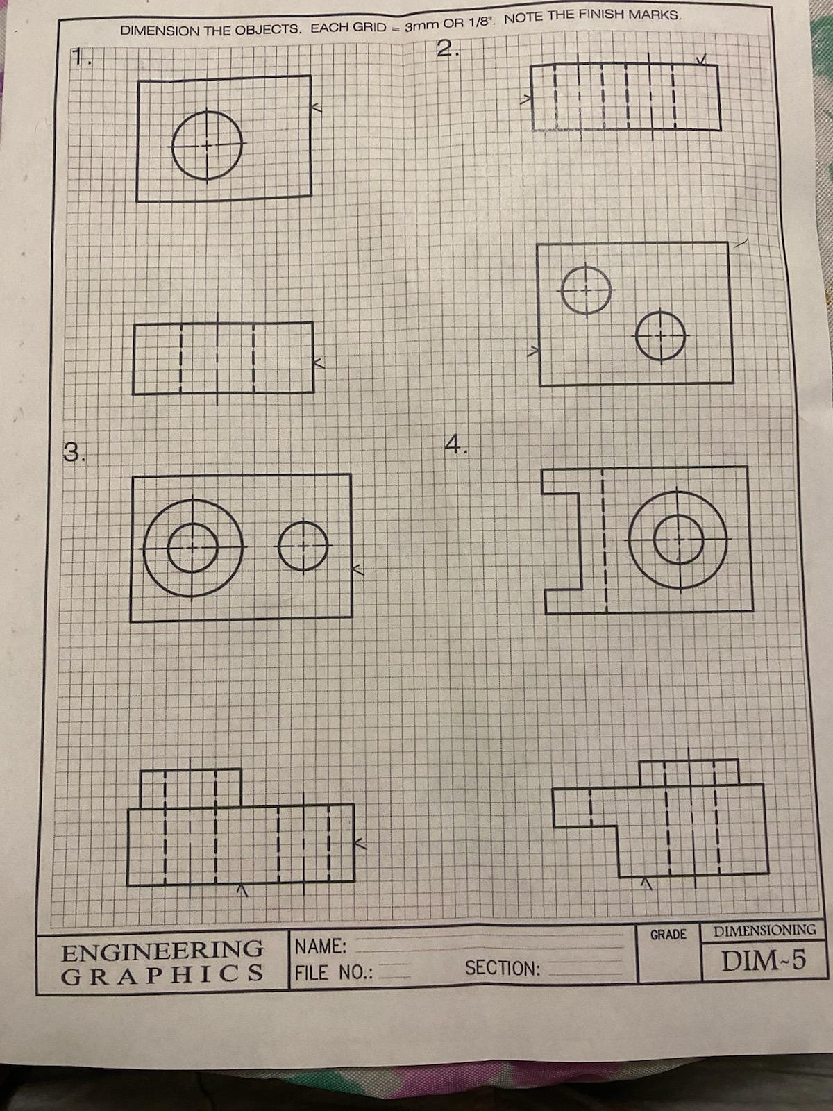 Solved DIMENSION THE OBJECTS. EACH GRID =3mm OR 18''. NOTE | Chegg.com Solved DIMENSION THE OBJECTS. EACH GRID =3mm OR 18''. NOTE | Chegg.com