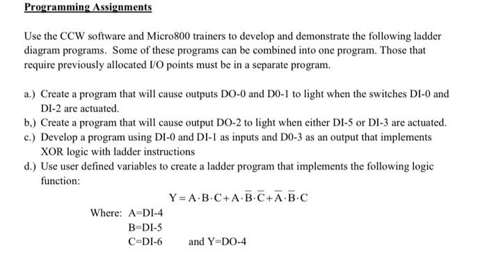 Solved Use the CCW software and Micro800 trainers to develop | Chegg.com