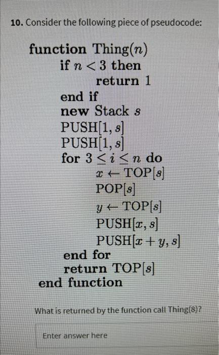 Solved function Thing (n) if n