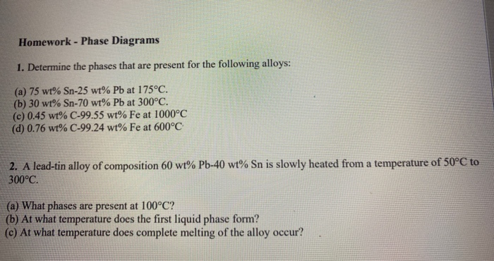 Solved Homework - Phase Diagrams 1. Determine the phases | Chegg.com