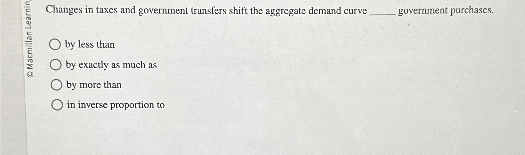 Solved CE ﻿Changes in taxes and government transfers shift | Chegg.com
