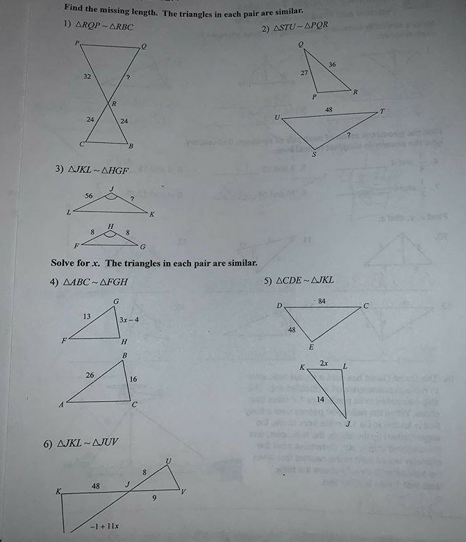 Solved Find the missing length. The triangles in each pair | Chegg.com