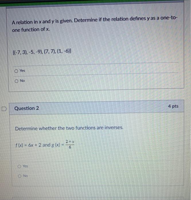 Solved A relation in x and y is given. Determine if the | Chegg.com