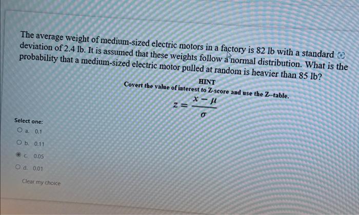 Solved The average weight of medium-sized electric motors in | Chegg.com
