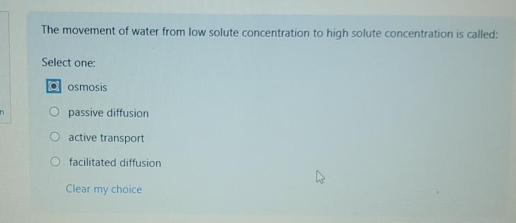 Solved The movement of water from low solute concentration | Chegg.com