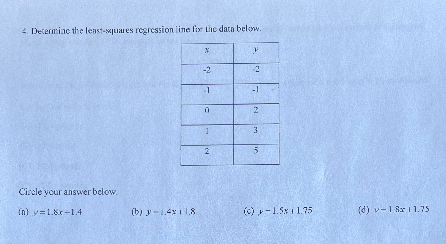 Determine the least-squares regression line for the | Chegg.com