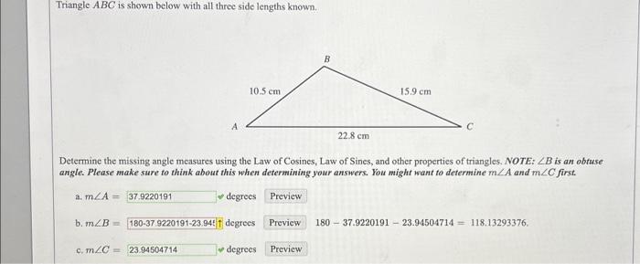 Solved Triangle ABC is shown below with all three side | Chegg.com