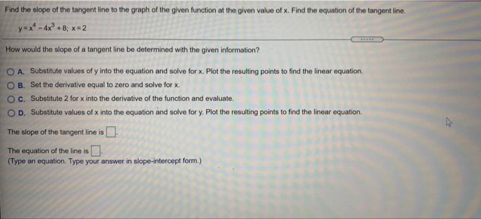 Solved Find the slope of the tangent line to the graph of | Chegg.com