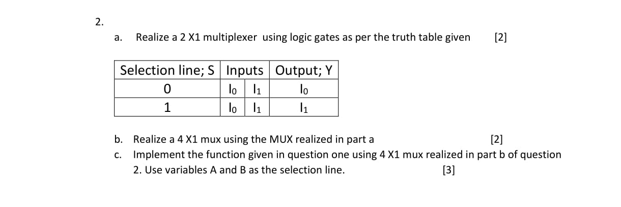Solved a. ﻿Realize a 2 ﻿X1 ﻿multiplexer using logic gates as | Chegg.com