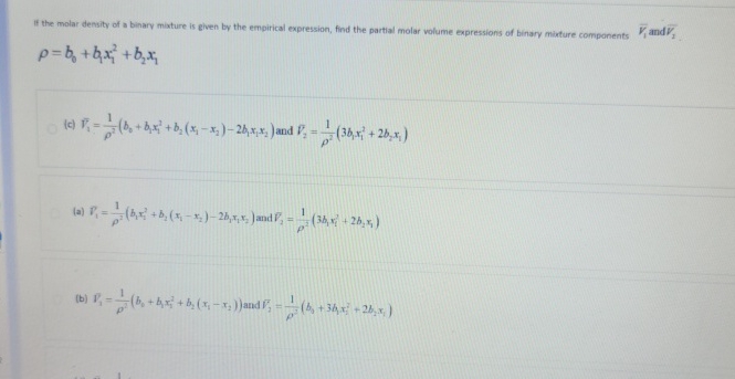 Solved If the molar density of a binary mixture is given by | Chegg.com