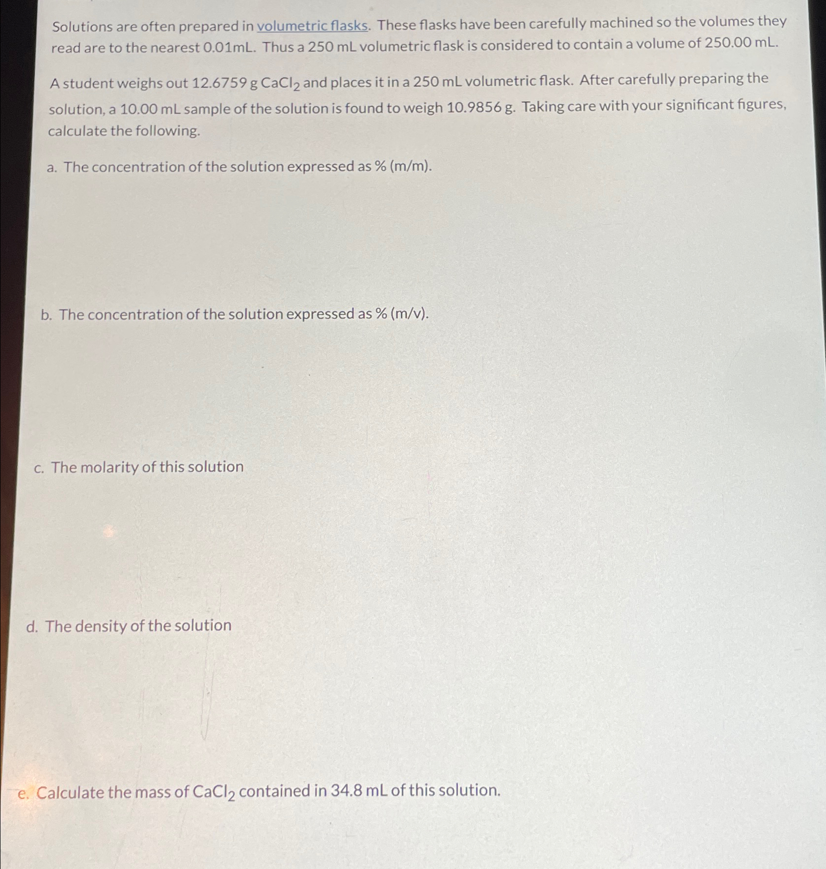 Solved Solutions are often prepared in volumetric flasks. | Chegg.com