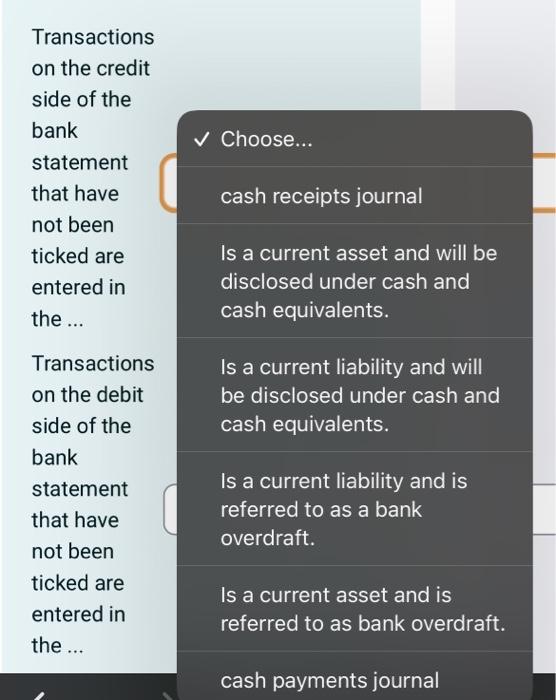 Solved Transactions on the credit side of the bank statement | Chegg.com