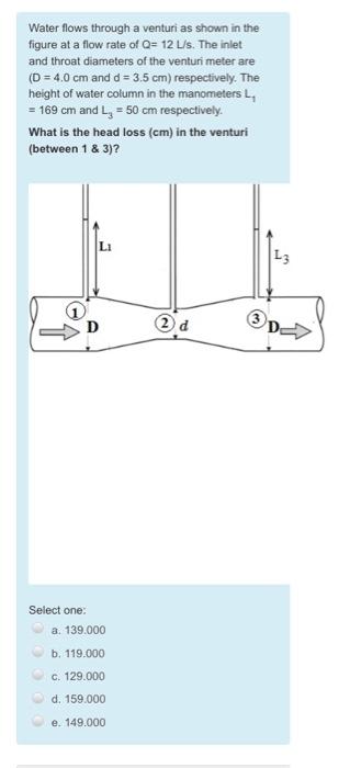 Solved Water flows through a venturi as shown in the figure | Chegg.com