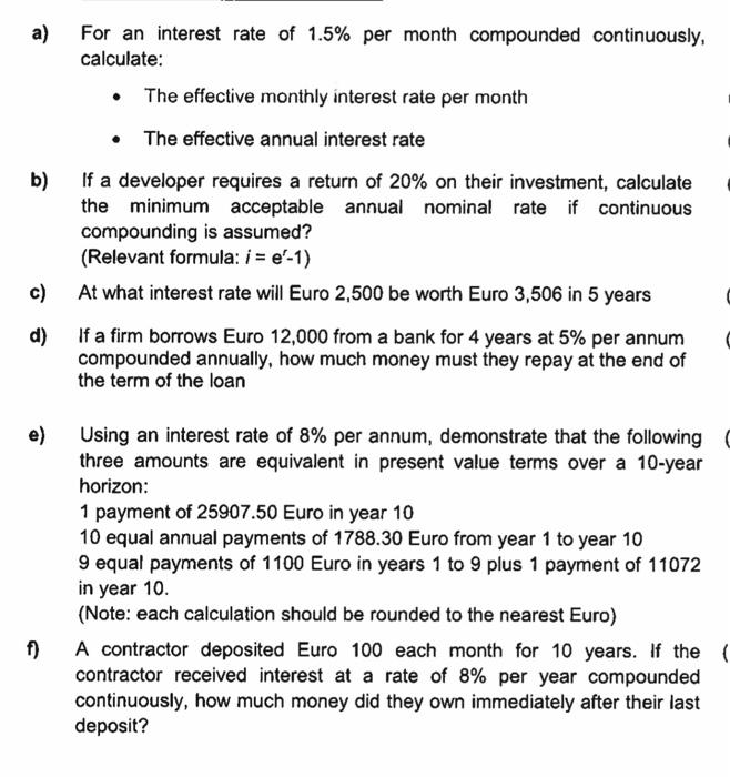 Solved a) For an interest rate of 1.5% per month compounded | Chegg.com