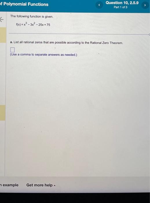 Solved The following function is given. f(x)=x3−3x2−25x+75 | Chegg.com