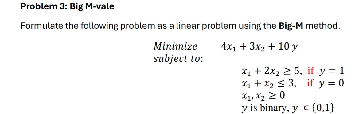 Solved Problem 3: Big M-valeFormulate the following problem | Chegg.com