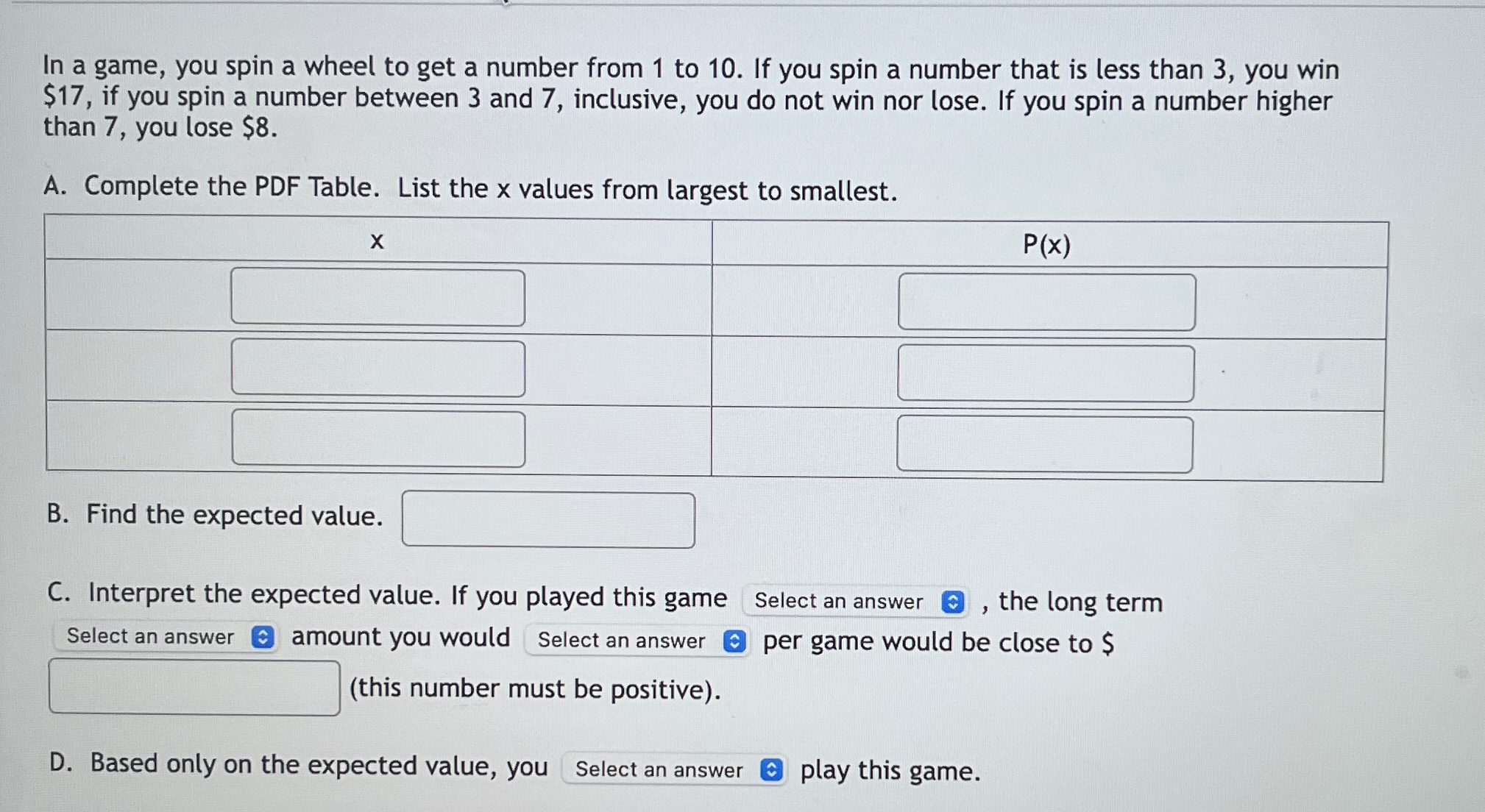 Solved In a game, you spin a wheel to get a number from 1 | Chegg.com