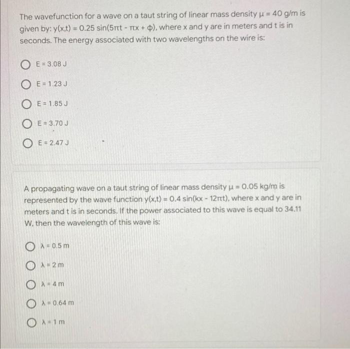 Solved The wavefunction for a wave on a taut string of | Chegg.com