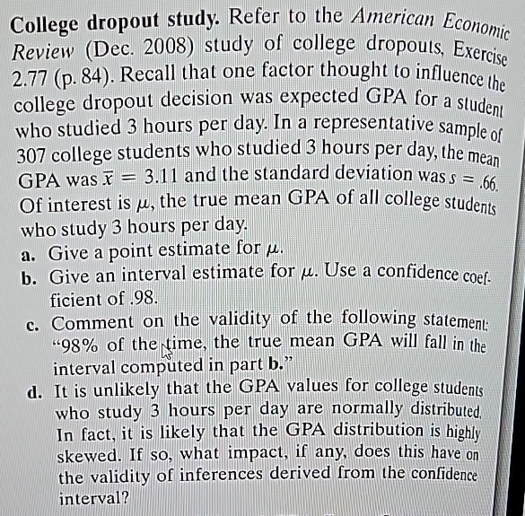 Solved College dropout study. Refer to the American Economic | Chegg.com