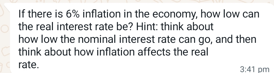 Solved If there is 6% ﻿inflation in the economy, how low can | Chegg.com
