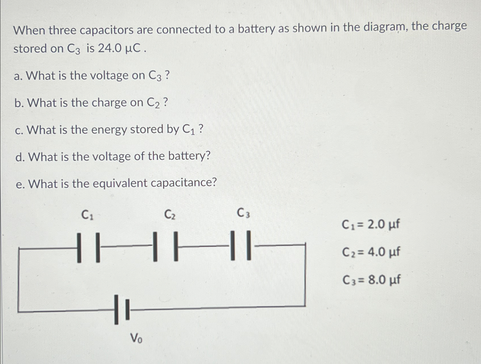 Solved When three capacitors are connected to a battery as | Chegg.com