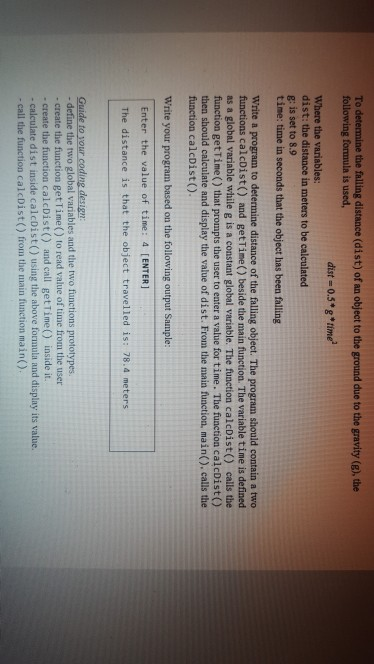 Solved To determine the falling distance (dist) of an object | Chegg.com