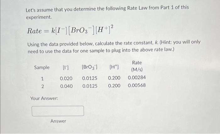 Solved Let's assume that you determine the following Rate | Chegg.com