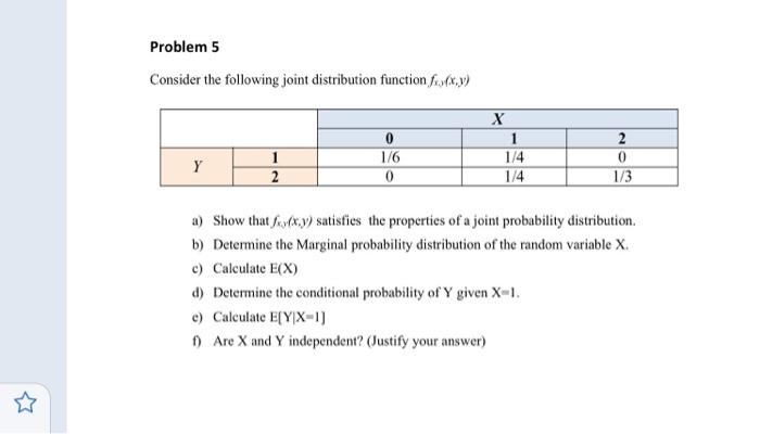 Solved Consider the following joint distribution function | Chegg.com