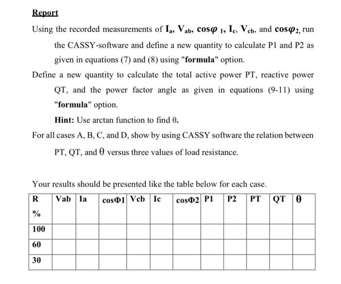 Report Using the recorded measurements of \( I_{a}, | Chegg.com